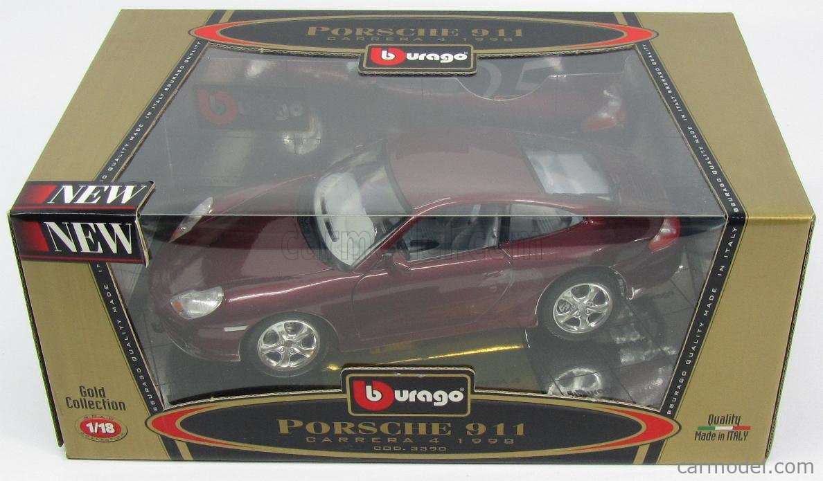 BURAGO 3390 Scale 1/18 | PORSCHE 911 996 CARRERA 4 COUPE 1998 BORDEAUX