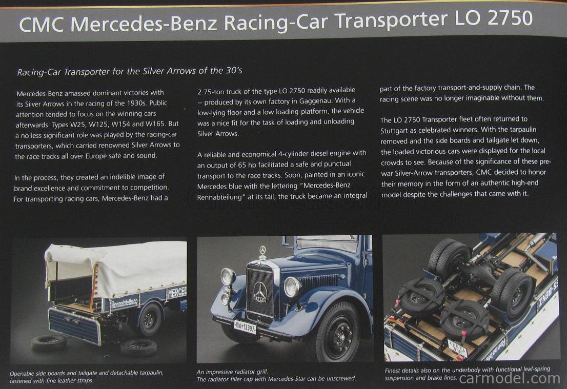 CMC M164 Echelle 1/18 | MERCEDES BENZ LO2750 LKW RENNTRANSPORTER TRUCK ...