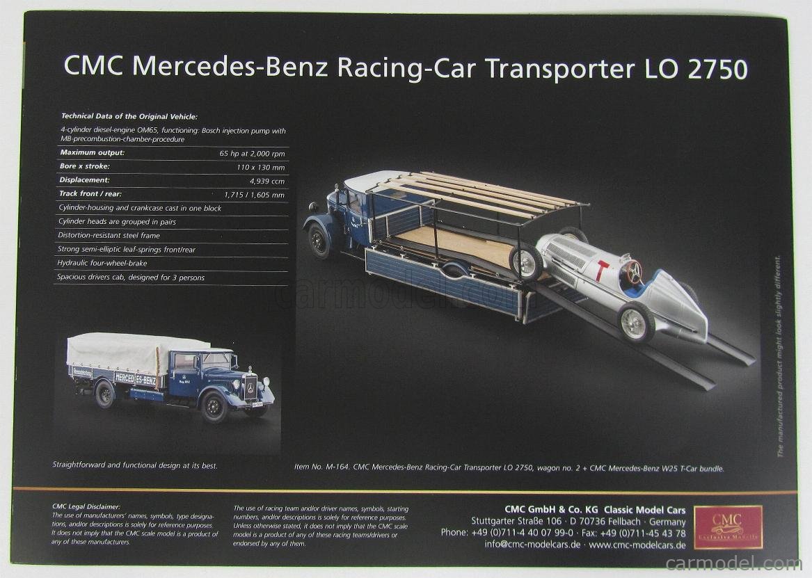 CMC M164 Echelle 1/18 | MERCEDES BENZ LO2750 LKW RENNTRANSPORTER TRUCK ...