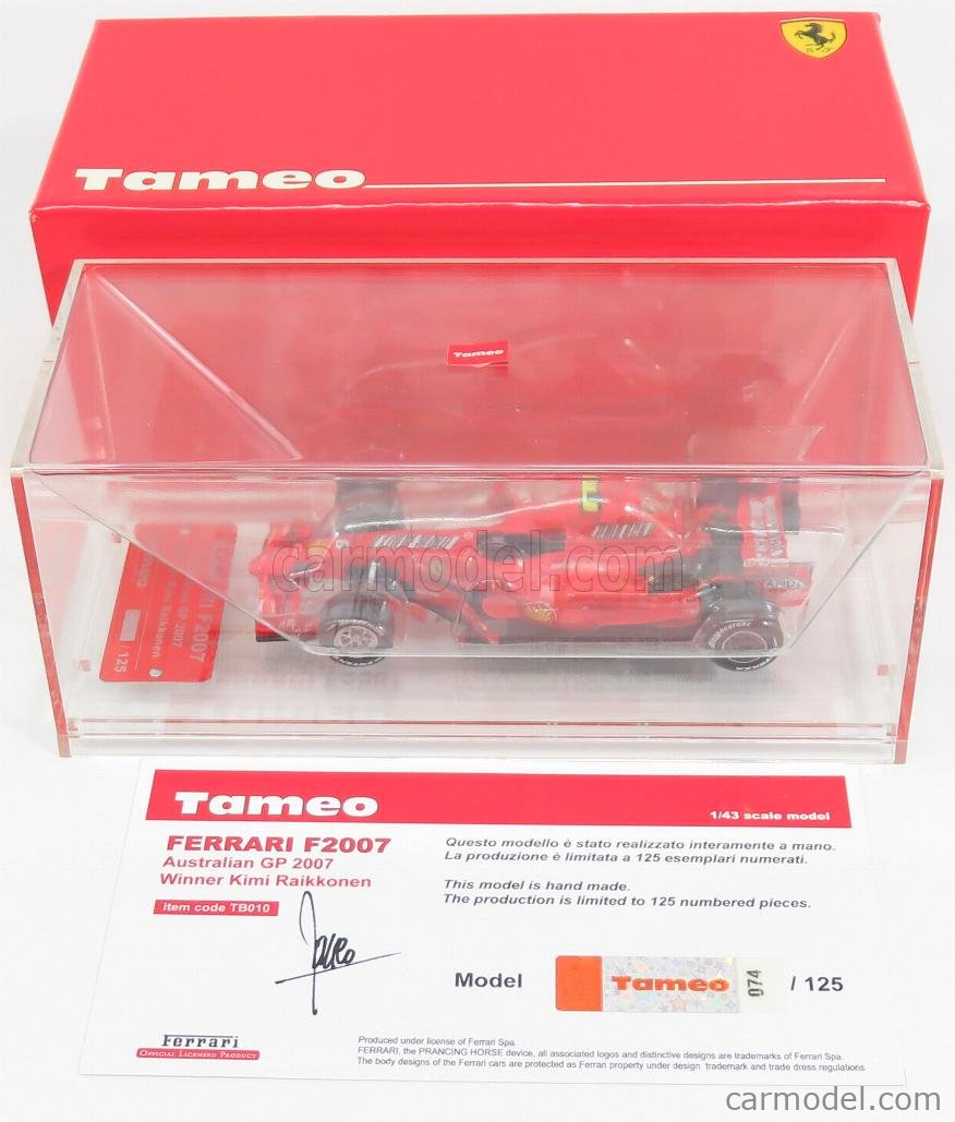 TAMEO TB010 Scale 1/43 | FERRARI F1 F2007 N 6 WINNER AUSTRALIAN GP KIMI RAIKKONEN 2007 WORLD ...