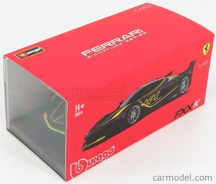 BURAGO 18-36906BK Scale 1/43 | FERRARI FXX-K N 44 2015 - CON VETRINA - WITH SHOWCASE BLACK YELLOW