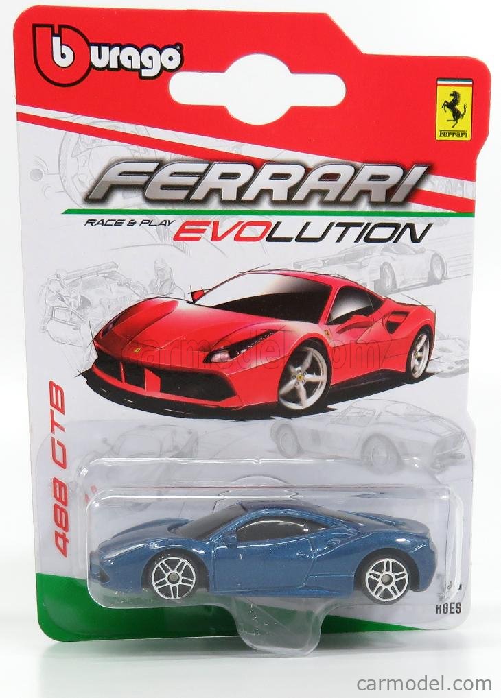 BURAGO 18-56603BL-56600 Scale 1/64 | FERRARI 488 GTB COUPE 2015 BLUE MET