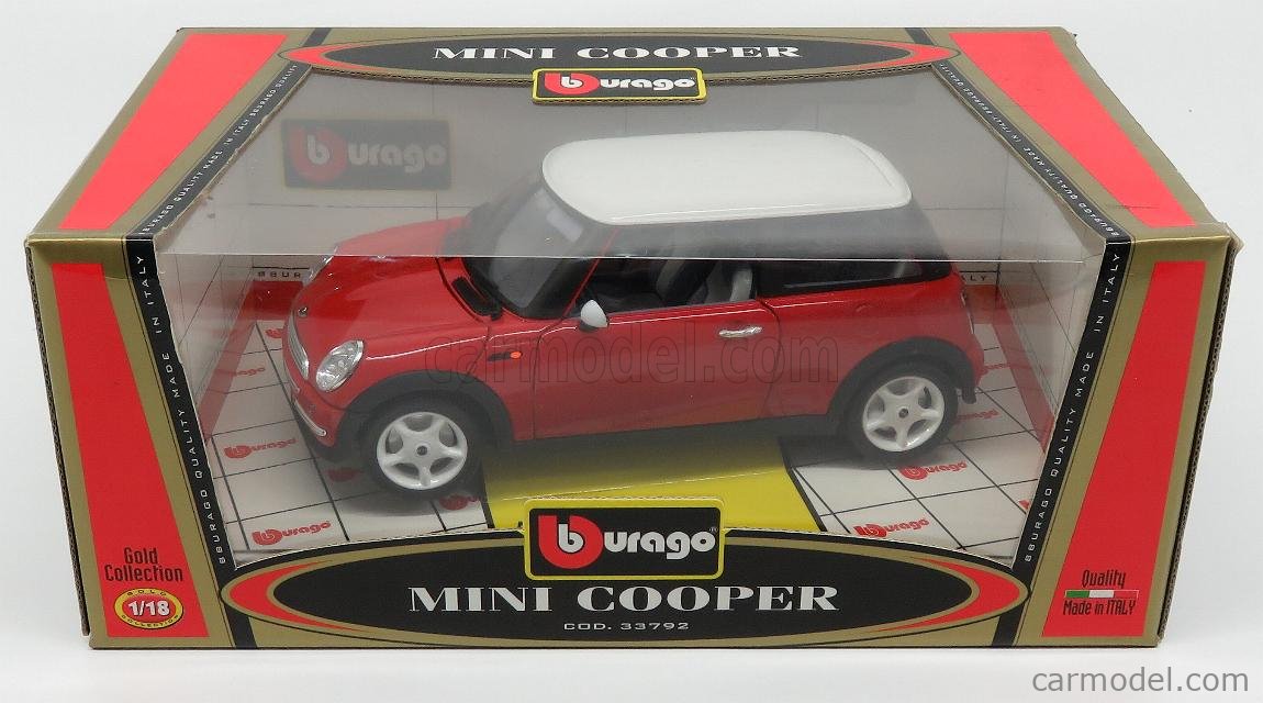 BURAGO 33792 Scale 1/18 | MINI COOPER 2000 RED WHITE
