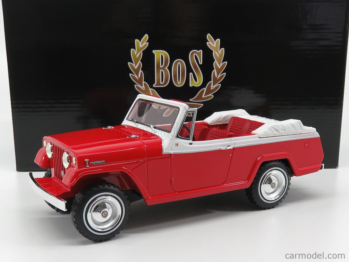 BoS-MODELS BOS340 Scale 1/18 | WILLYS JEEPSTER COMMANDO OPEN 1970 RED WHITE