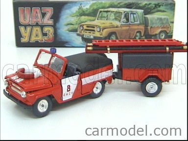 USSR 141 Scale 1/43 | UAZ 469 FIRE ENGINE WITH TRAILER RED WHITE