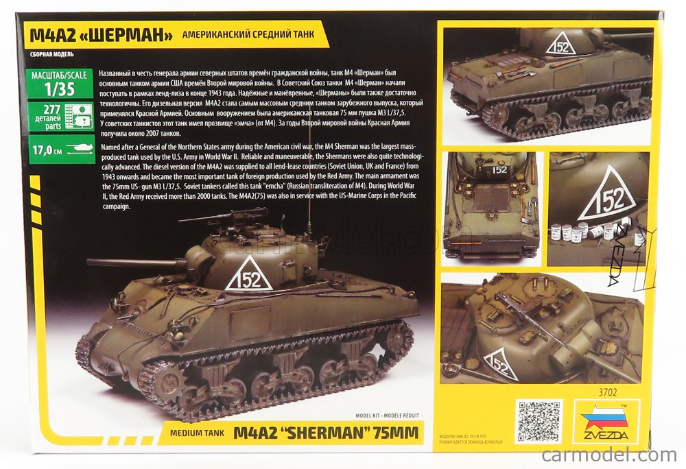 ZVEZDA 3702 Escala 1/35 | TANK M4A2 SHERMAN TANK 75mm 1942 - 1955 MILITARY