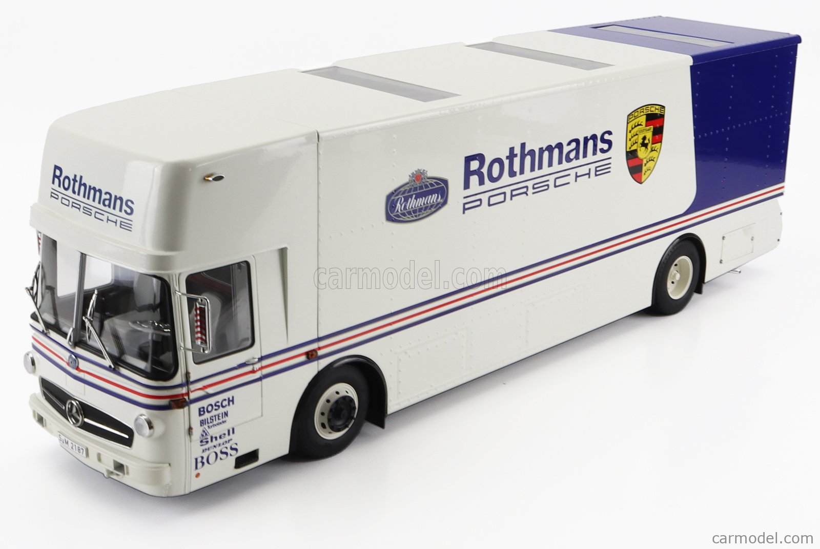 SCHUCO 450032800 Scale 1/18 | MERCEDES BENZ O317 TRUCK CAR TRANSPORTER PORSCHE ROTHMANS 1984 ...