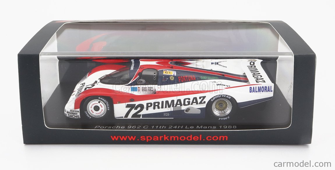 SPARK-MODEL S9874 Scale 1/43 | PORSCHE 962C 2.8L TEAM PRIMAGAZ COMPETITION N 72 24h LE MANS 1988 ...