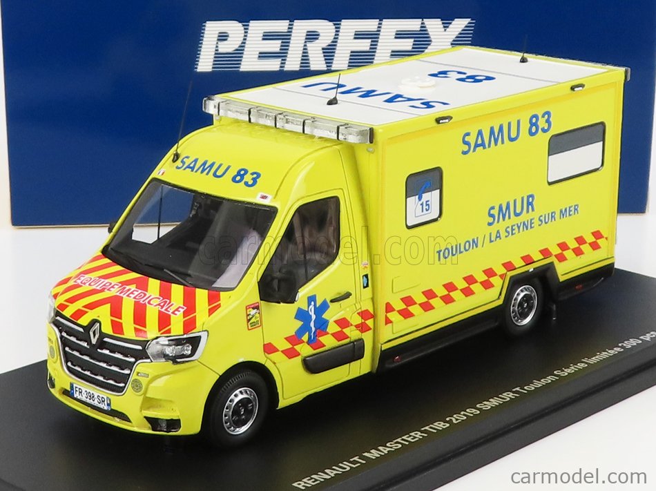 PERFEX PE405 Scale 1/43 | RENAULT MASTER VAN SMUR SAMU 83 TOULON AMBULANCE 2019 YELLOW WHITE RED