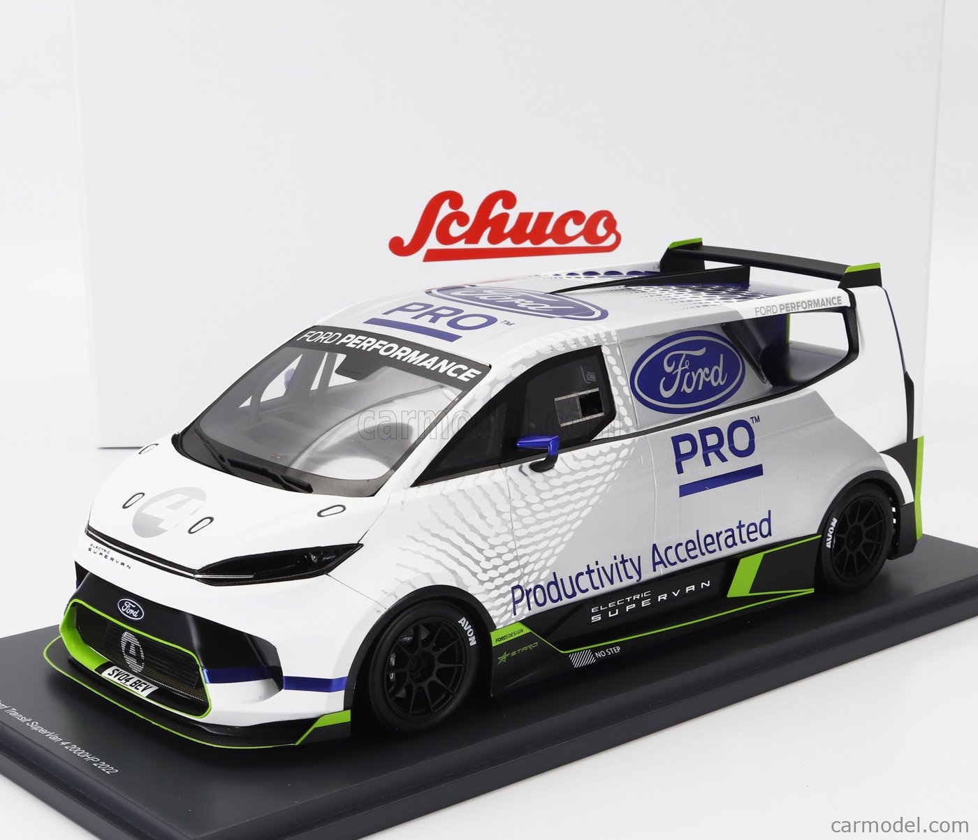 SCHUCO 450066300 Scale 1/18 | FORD ENGLAND TRANSIT SUPER VAN 4 2000hp 2022 WHITE BLUE