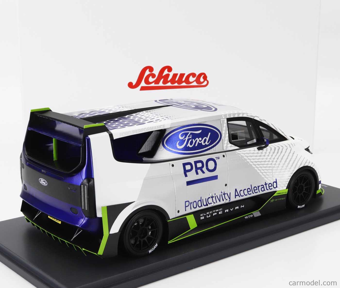 SCHUCO 450066300 Scale 1/18 | FORD ENGLAND TRANSIT SUPER VAN 4 2000hp 2022 WHITE BLUE