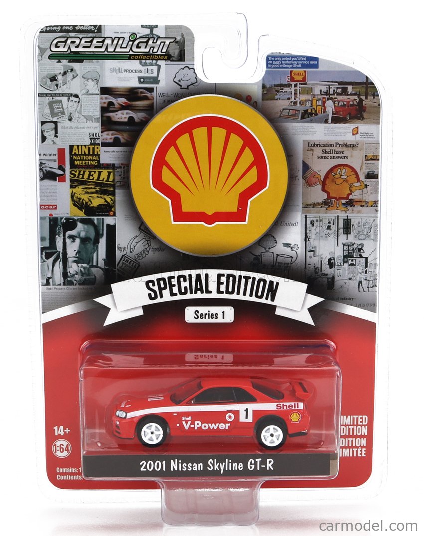 GREENLIGHT 41125D Scale 1/64 | NISSAN SKYLINE GT-R (R34) N 1 SHELL 2001 ...