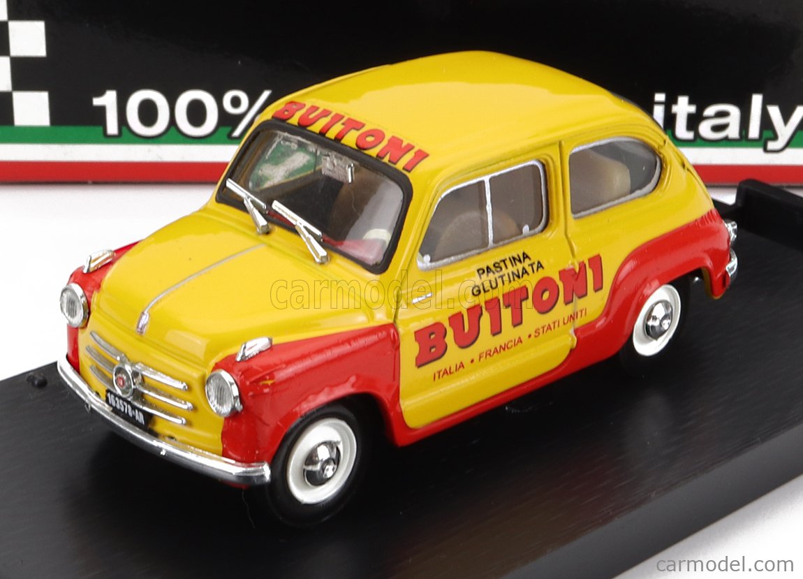 BRUMM R400 Scale 1/43 | FIAT 600 I SERIES PASTA BUITONI 1955 YELLOW RED