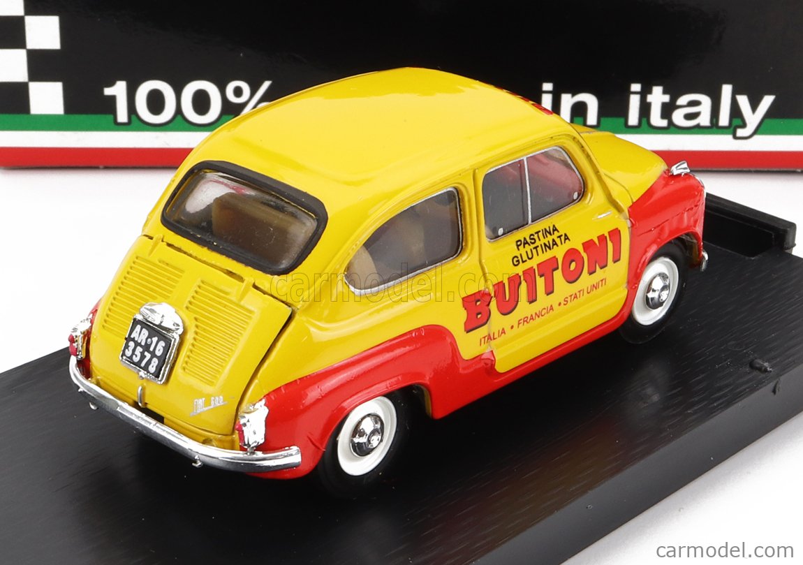 BRUMM R400 Scale 1/43 | FIAT 600 I SERIES PASTA BUITONI 1955 YELLOW RED
