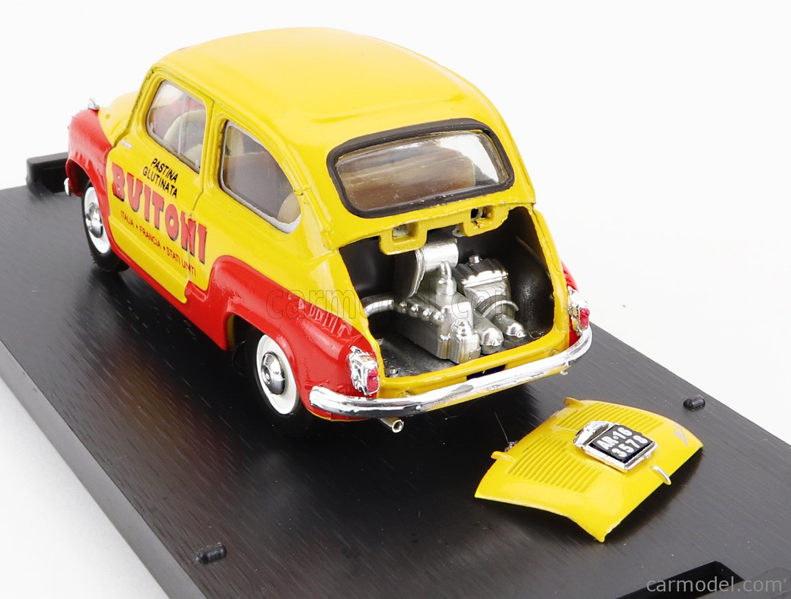 BRUMM R400 Scale 1/43 | FIAT 600 I SERIES PASTA BUITONI 1955 YELLOW RED
