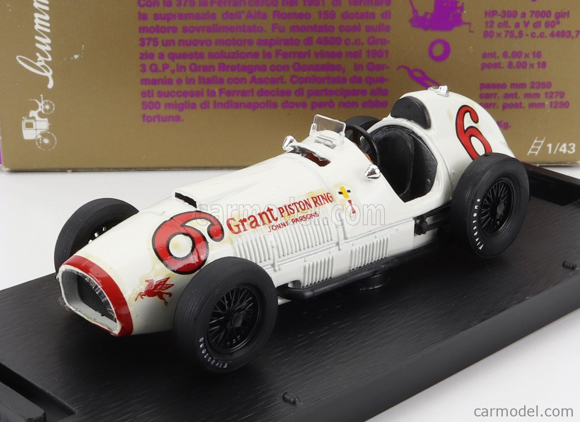 BRUMM R168-OLD Scale 1/43 | FERRARI 375 N 6 PROVE INDIANAPOLIS 1952 J ...