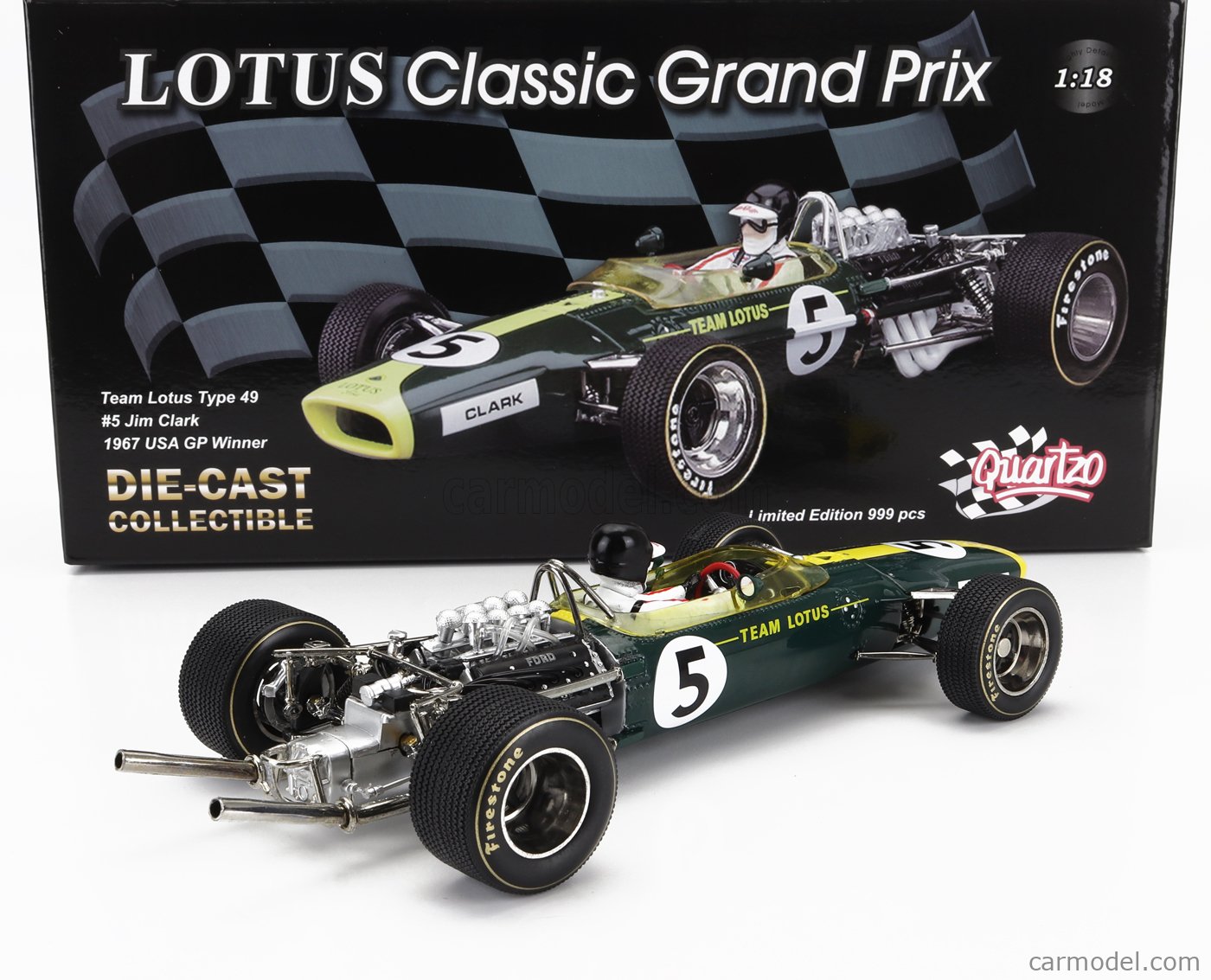 QUARTZO 18222 Scale 1/18 | LOTUS F1 49 TEAM LOTUS N 5 WINNER USA GP 1967 JIM CLARK GREEN YELLOW