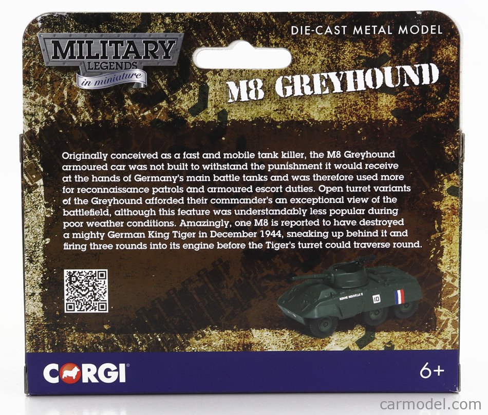 CORGI CS90640 Scale 1/87 | TANK M8 GREYHOUND 1945 - CM. 7.0 MILITARY GREEN