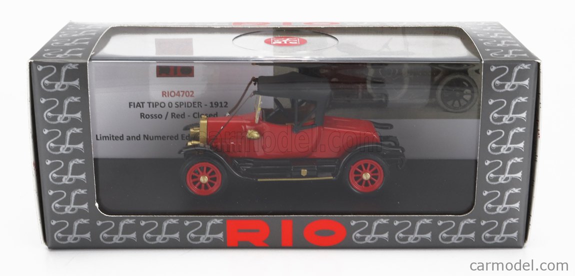 RIO-MODELS 4702 Scale 1/43 | FIAT TIPO 0 SPIDER CLOSED 1912 RED BLACK