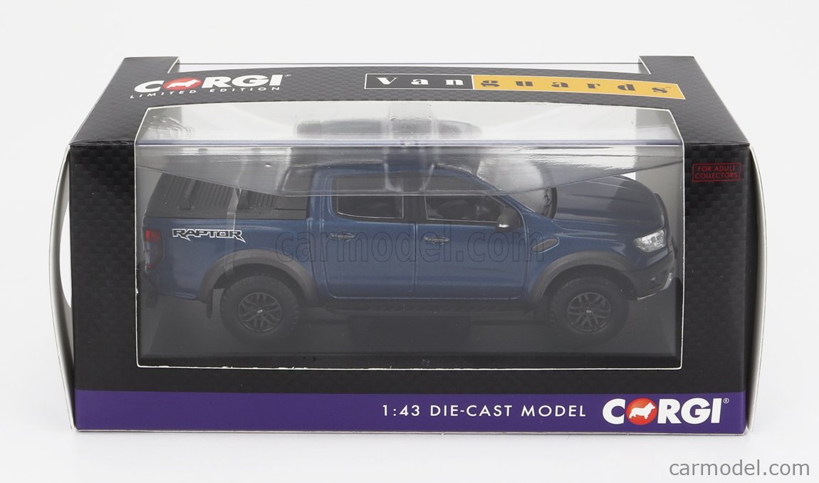 VANGUARDS VA15201 Scale 1/43 | FORD USA RANGE RAPTOR PICK-UP 2022 BLUE MET