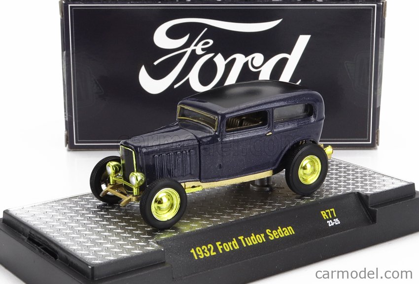 M2-MACHINES 32500-77-TUDOR-GOLD Scale 1/64 | FORD USA TUDOR SEDAN 1932 - GOLD WHEELS BLUE