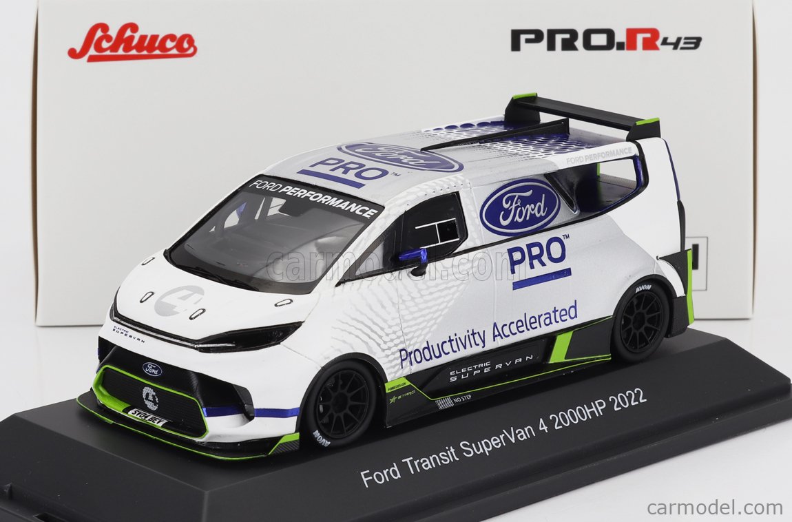 SCHUCO 450935400 Scale 1/43 | FORD ENGLAND TRANSIT SUPER VAN 4 2000hp 2022 WHITE BLUE