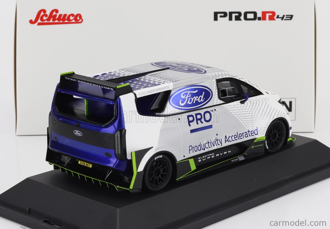 SCHUCO 450935400 Scale 1/43 | FORD ENGLAND TRANSIT SUPER VAN 4 2000hp 2022 WHITE BLUE