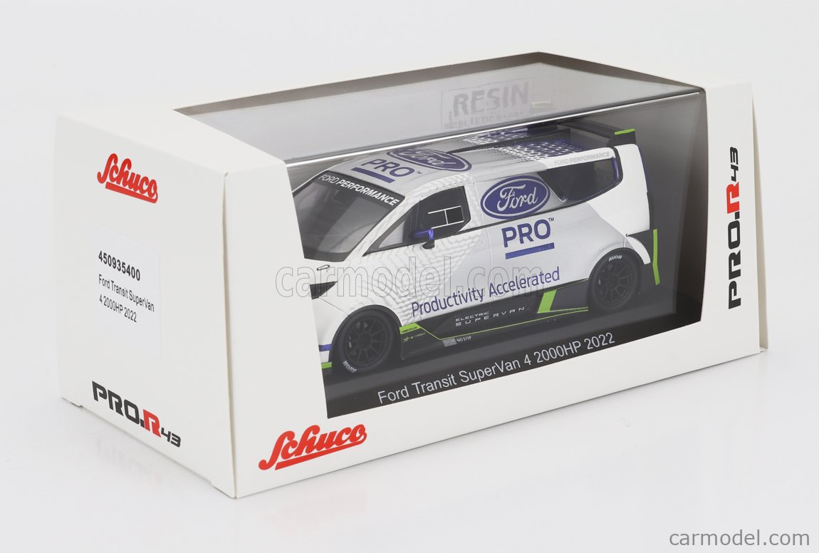 SCHUCO 450935400 Scale 1/43 | FORD ENGLAND TRANSIT SUPER VAN 4 2000hp 2022 WHITE BLUE