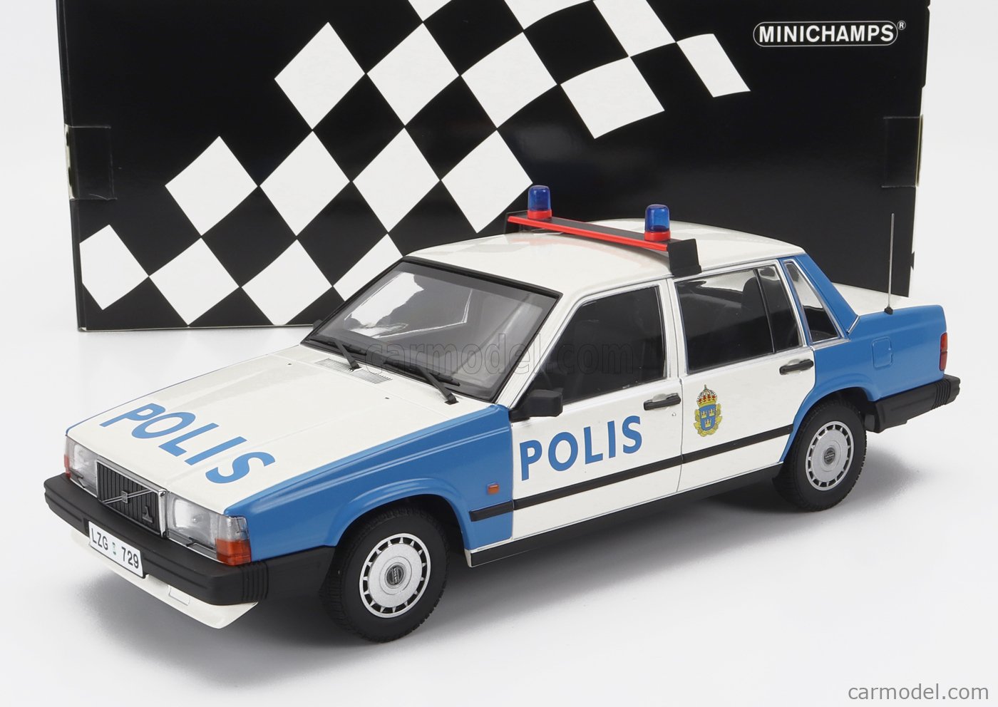 MINICHAMPS 155171791 Scale 1/18 | VOLVO 740GL SWEDEN POLIS 1986 WHITE BLUE