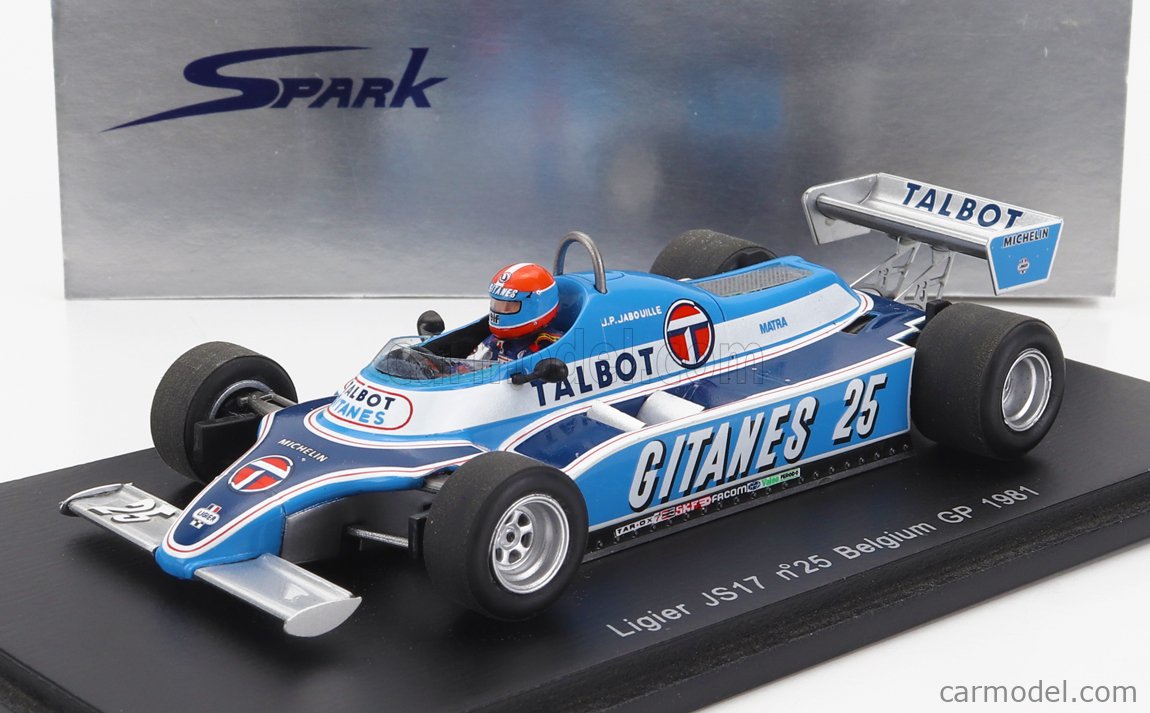 SPARK-MODEL S1635 Masstab: 1/43 | LIGIER F1 JS17 N 25 BELGIUM GP 1981 JEAN PIERRE JABOUILLE ...