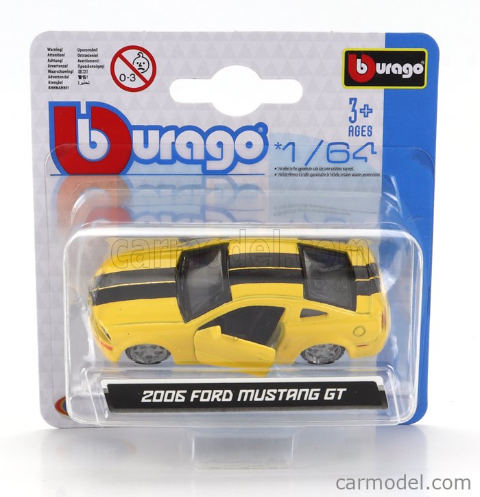 BURAGO 18-59024Y Scale 1/64 | FORD USA MUSTANG GT COUPE 2006 YELLOW