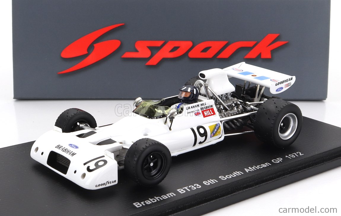 SPARK-MODEL S4340 Echelle 1/43 | BRABHAM F1 BT33 N 19 6th SOUTH AFRICAN GP 1972 GRAHAM HILL WHITE