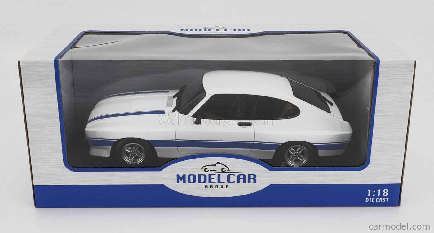 MCG MCG18347 Scale 1/18 | FORD ENGLAND CAPRI MKII COUPE RHD 1975 WHITE BLUE