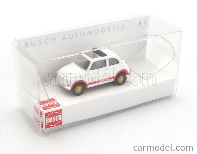 BUSCH 48734 Scale 1/87 | FIAT 500 ABARTH 595 OPEN ROOF 1965 WHITE RED