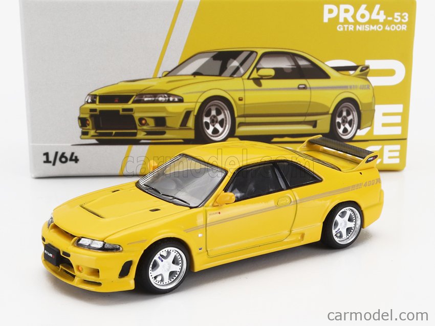 POP-RACE-LIMITED PR640053 Scale 1/64 | NISSAN SKYLINE GT-R (R33) NISMO 400R COUPE 1997 YELLOW