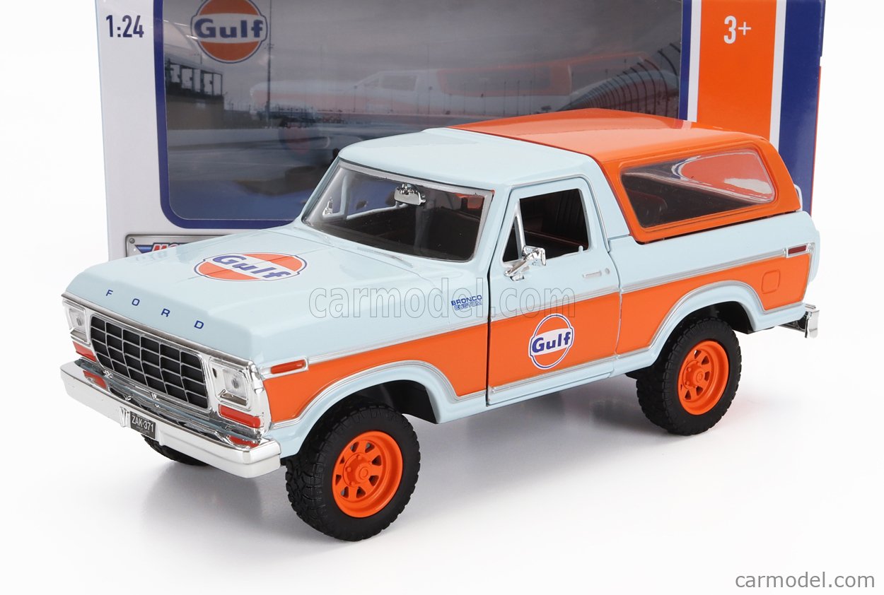 MOTOR-MAX 79662 Echelle 1/24 | FORD USA BRONCO GULF 1978 LIGHT BLUE ORANGE