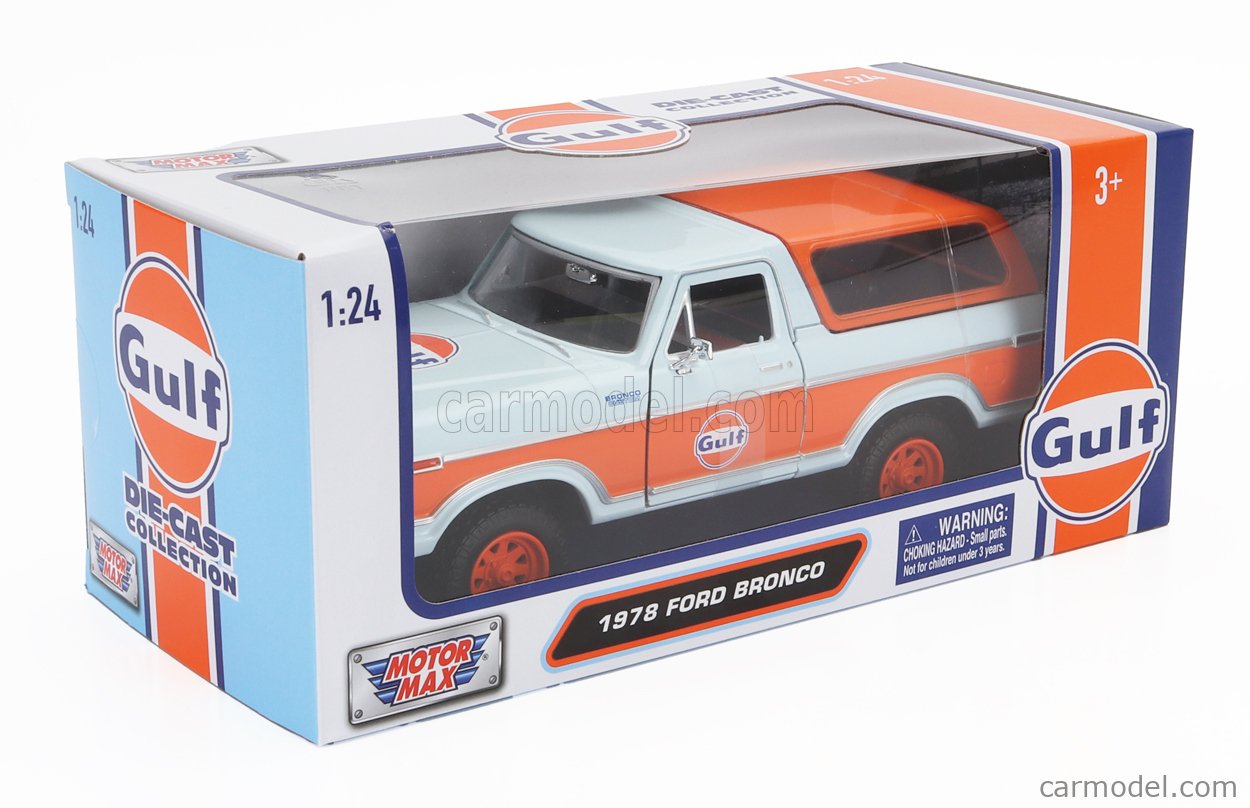 MOTOR-MAX 79662 Echelle 1/24 | FORD USA BRONCO GULF 1978 LIGHT BLUE ORANGE