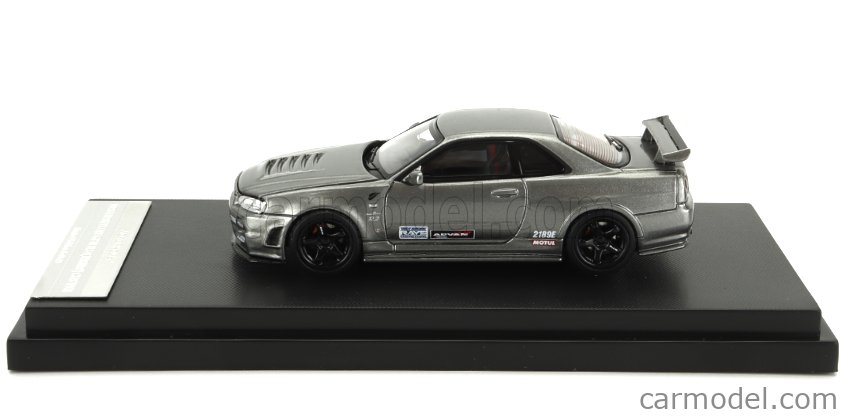 MOTORHELIX M63422B Scale 1/64 | NISSAN SKYLINE GT-R (R34) NISMO CRS WITH LIVERY 2002 GUN GREY MET