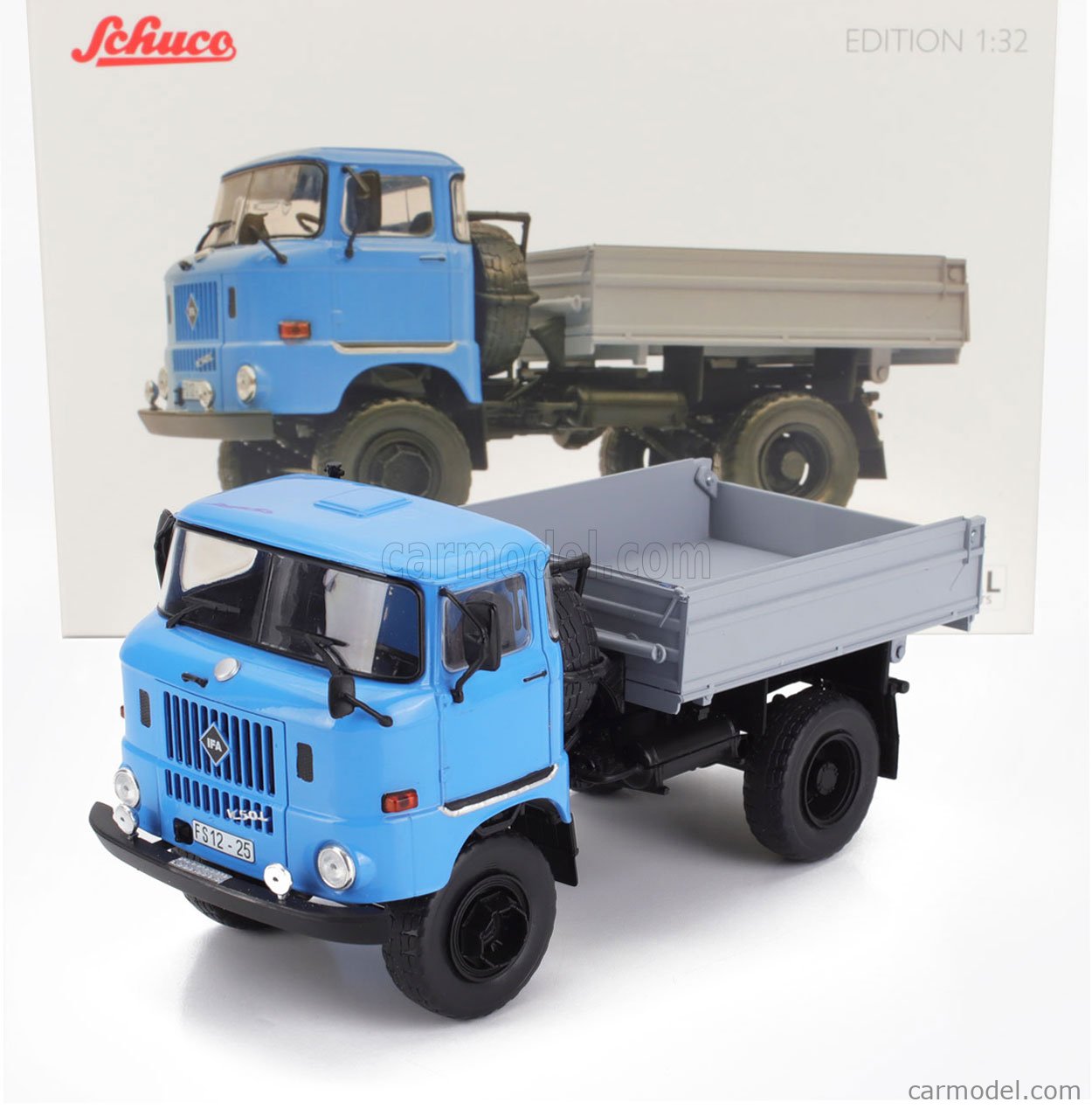 SCHUCO 450786300 Scale 1/32 | IFA W50L TRUCK CASSONE RIBALTABILE 2-ASSI 1965 BLUE SILVER