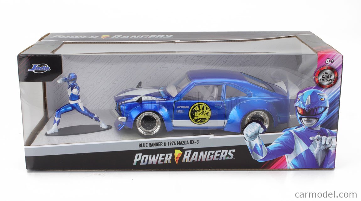 JADA 34389 Scale 1/24 | MAZDA RX-3 WITH POWER RANGERS FIGURE 1974 BLUE ...