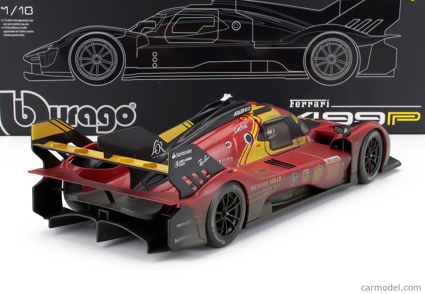 BURAGO 18-16312D-VET Scale 1/18 | FERRARI WITH SHOWCASE - 499P 3.0L TURBO V6 TEAM FERRARI AF ...