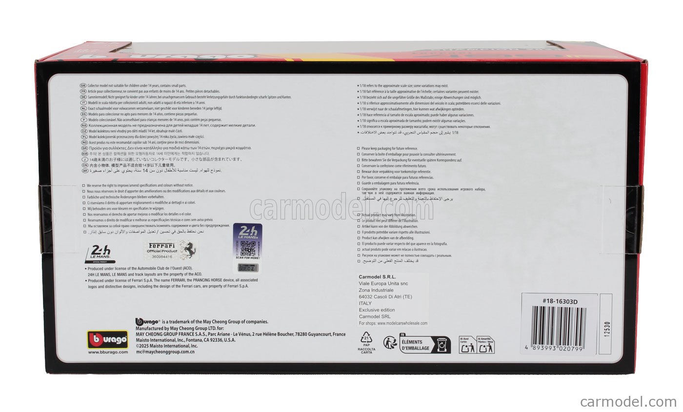 BURAGO 18-16303D Scale 1/18 | FERRARI 499P 3.0L TURBO V6 TEAM FERRARI ...