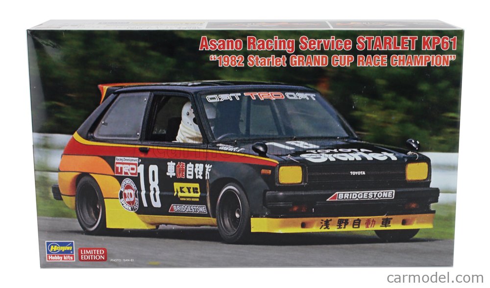 HASEGAWA 20734 Escala 1/24 | TOYOTA KP61 STARLET TEAM ASANO RACING SERVICE N 18 GRAND CUP RACE ...