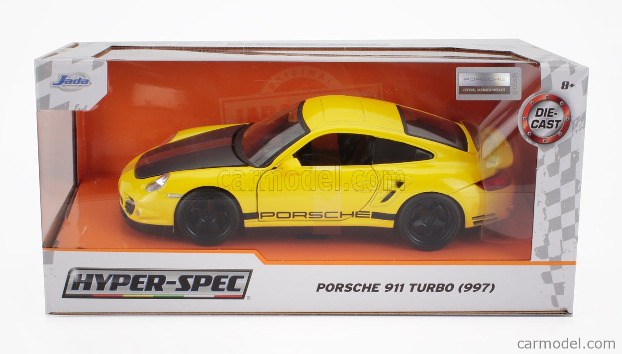 JADA 35493 Scale 1/24 | PORSCHE 911 997 TURBO COUPE 2006 YELLOW BLACK