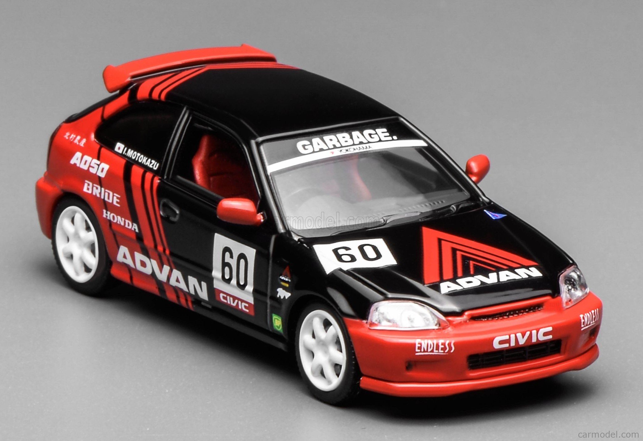 MOTORHELIX M65026 Escala 1/64 | HONDA CIVIC EK9 TYPE R ADVAN N 60 RACING 1999 RED BLACK