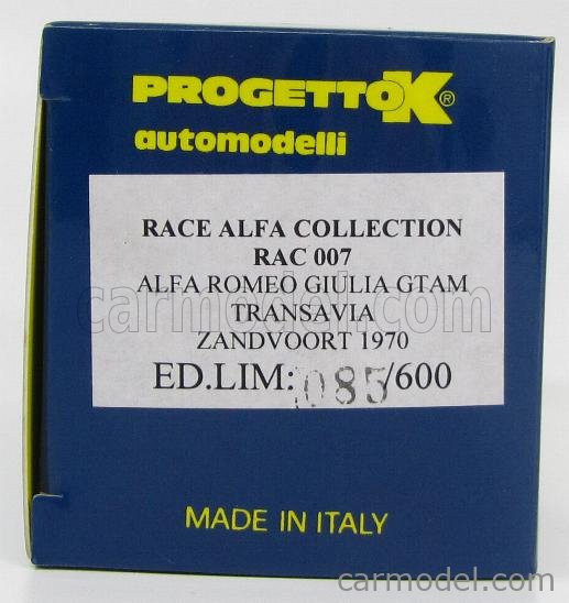 PROGETTO K PKRAC007 Scale 1/43 | ALFA ROMEO GIULIA GTAM N 104 TRANSAVIA ...