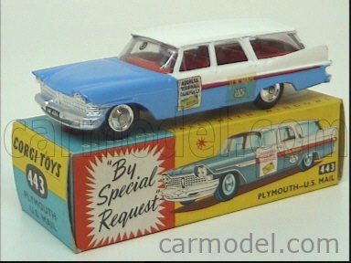CORGI 443 Escala 1/43 | PLYMOUTH SUBURBAN U.S. MAIL BLUE WHITE