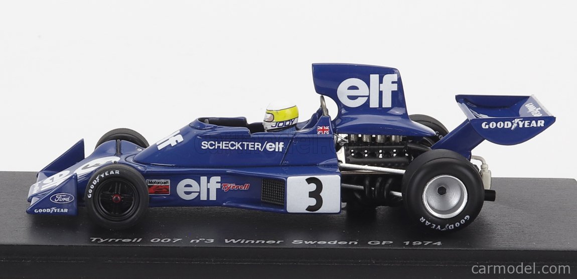 SPARK-MODEL S1643 Scale 1/43 | TYRRELL F1 007 N 3 WINNER SWEDEN GP 1974 JODY SCHECKTER BLUE