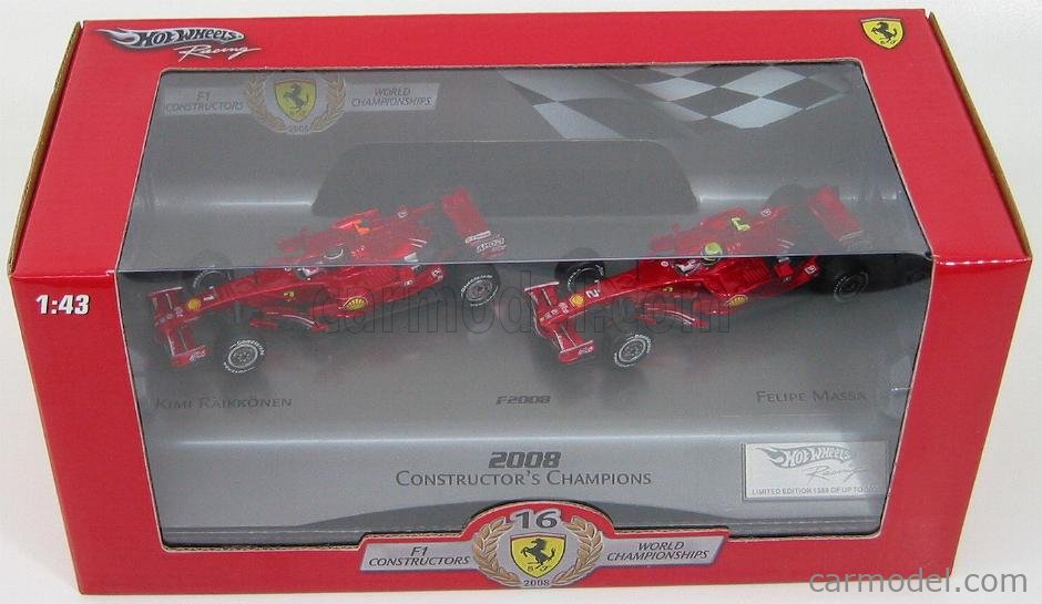 MATTEL HOT WHEELS L8784 Scale 1/43 | FERRARI SET 2X F1 F2008 CONSTRUCTOR'S CHAMPIONS N 1 KIMI ...