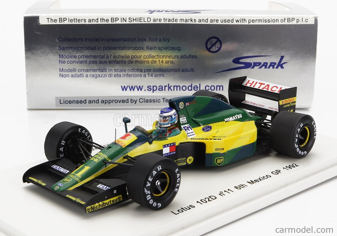 SPARK-MODEL S1674 Scale 1/43 | LOTUS F1 102D N 11 MEXICO GP 1992 MIKA ...